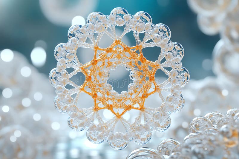 Abstract Molecule Structure with Transparent Spheres and Orange ...