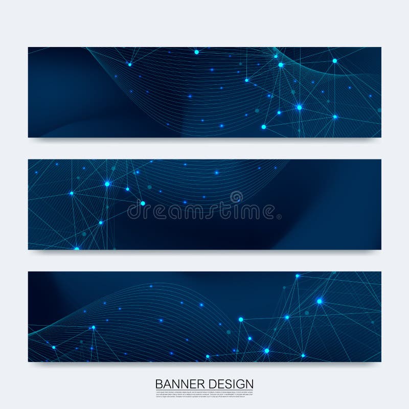 Abstract Molecules Banners Set with Lines, Dots, Circles, Polygons ...