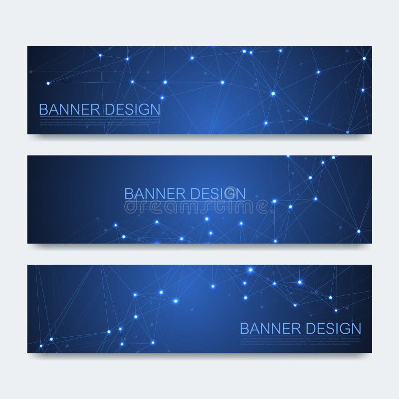 Abstract Molecules Banners Set with Lines, Dots, Circles, Polygons ...