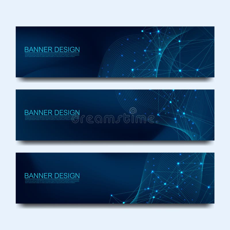 Abstract Molecules Banners Set with Lines, Dots, Circles, Polygons ...