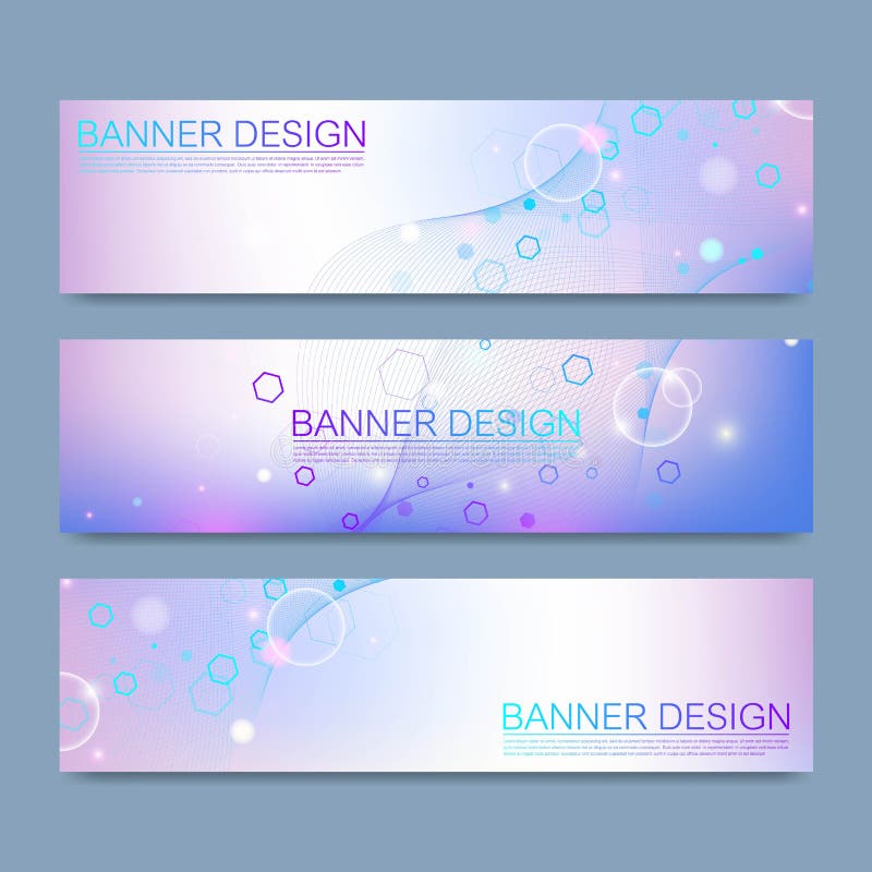 Abstract Molecules Banners Set with Lines, Dots, Circles, Polygons ...