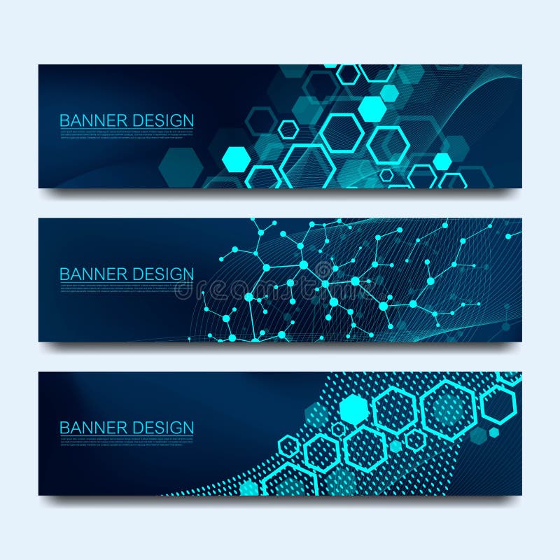 Abstract Molecules Banners Set with Lines, Dots, Circles, Polygons ...