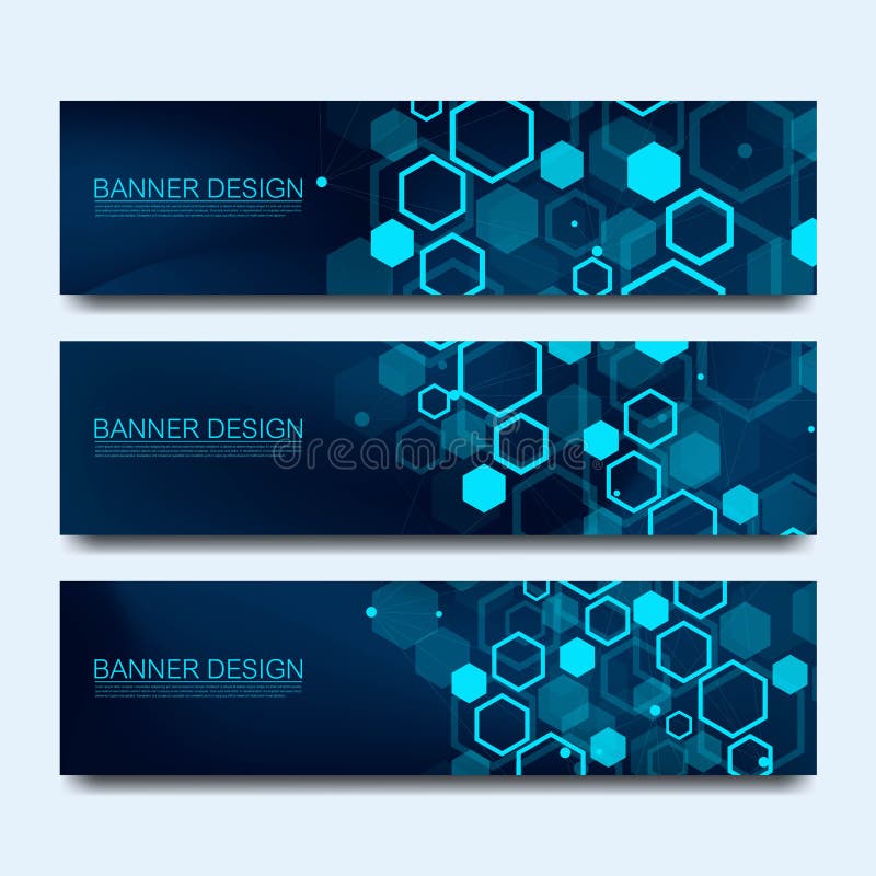 Abstract Molecules Banners Set with Lines, Dots, Circles, Polygons ...