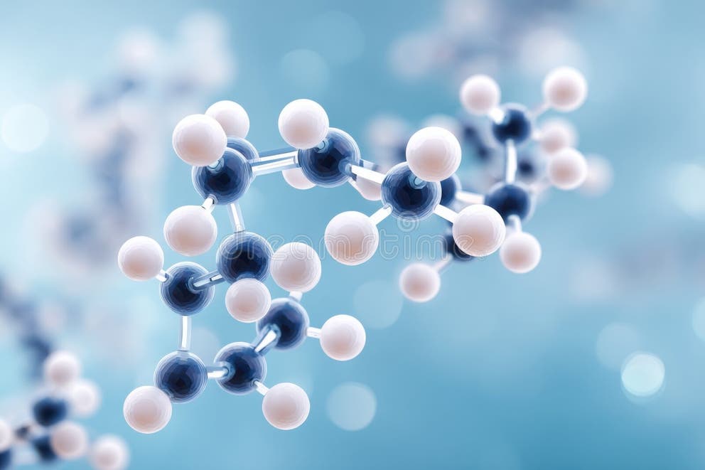 Abstract Molecules Floating in Light Blue Background Representing ...