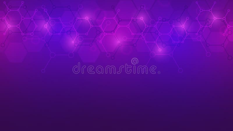 Abstract Molecules on Purple Background. Molecular Structures or ...
