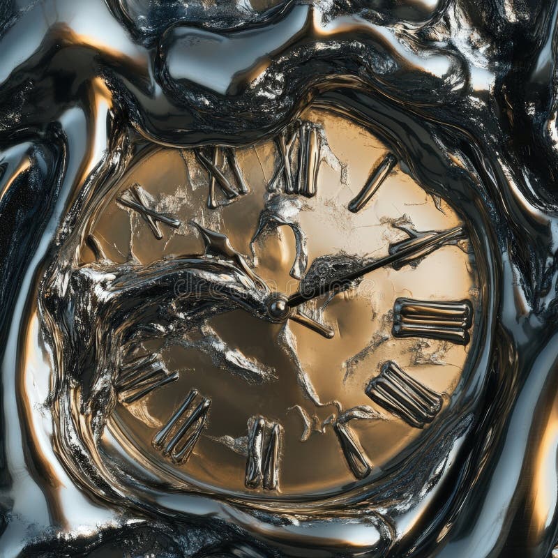 Abstract Molten Clock in Reflective Metal Art Stock Illustration ...