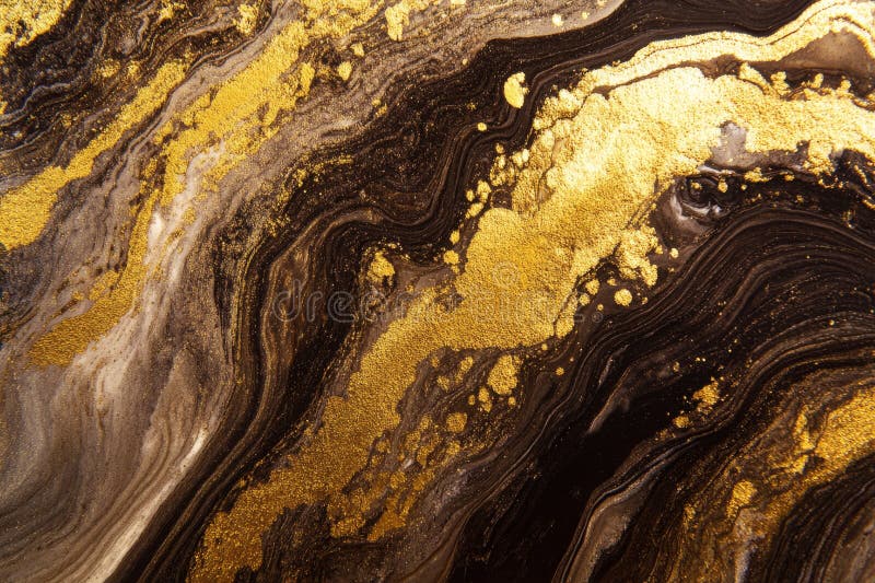 Abstract Molten Gold Texture, Glossy Metallic Flows Glowing Under Soft ...