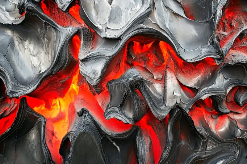 Abstract Molten Iron Texture, Dynamic Red and Gray Flows with Visible ...