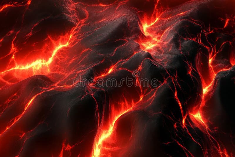 Abstract Molten Lava Design, Intense Red and Black Flows Glowing ...