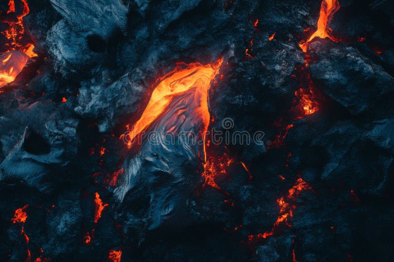 Abstract Molten Lava Design, Intense Red and Black Flows Glowing ...