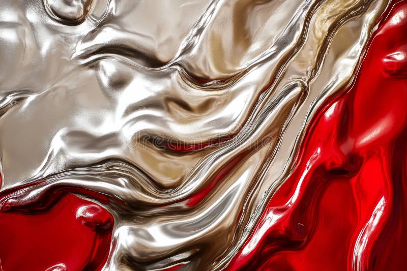 Abstract Molten Metal Texture, Glossy Silver and Red Flows Blending ...
