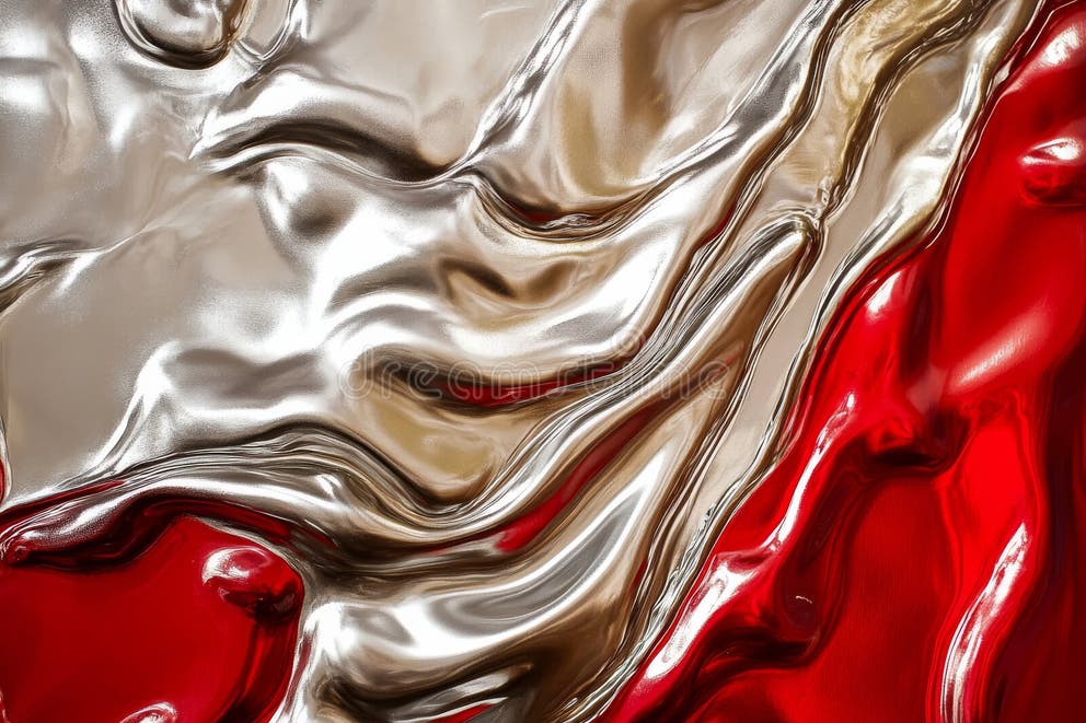 Abstract Molten Metal Texture, Glossy Silver and Red Flows Blending ...