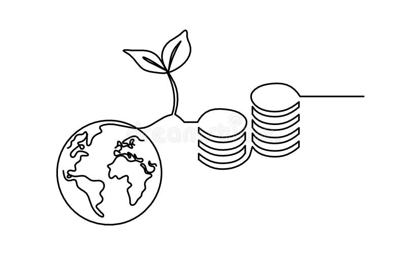 Abstract Money with Planet Earth As Line Drawing on White Stock ...
