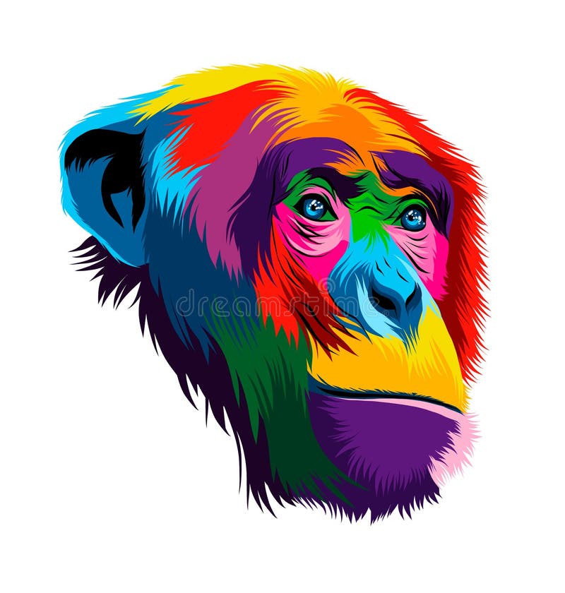 Abstract Monkey Chimpanzee Head Portrait from Multicolored Paints ...