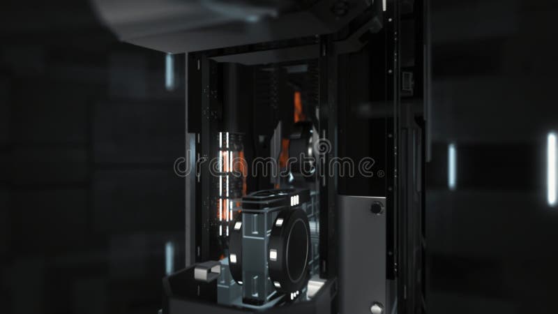 Abstract Monochromatic Futuristic Machine Engine. Animation. Close Up ...