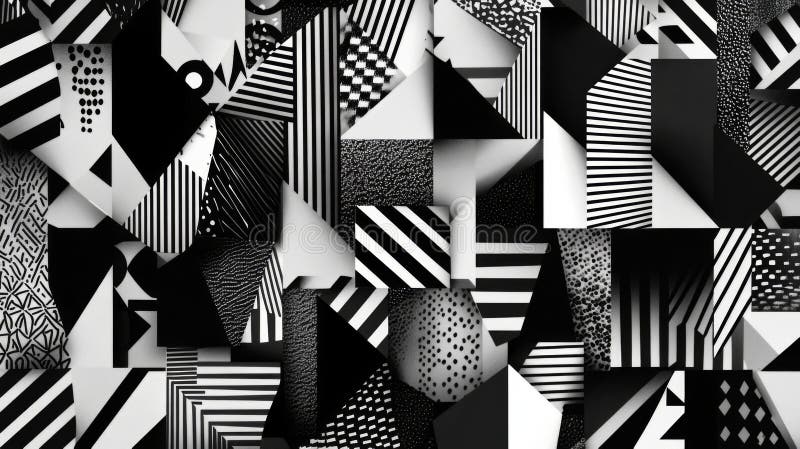 Abstract Monochrome Geometric Pattern with Folded Shapes and Textural ...