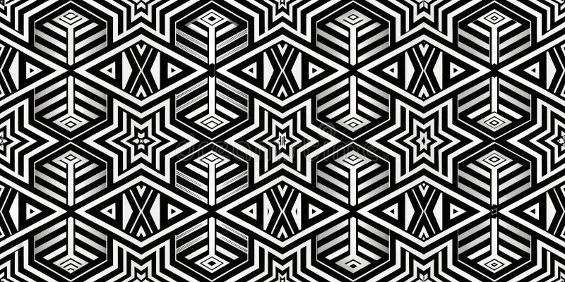 Abstract Monochrome Geometric Pattern with Hexagonal and Star Shapes ...