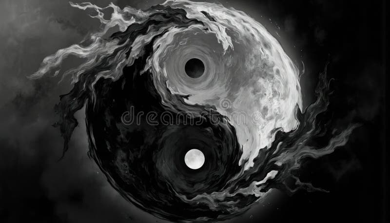 Abstract Monochrome Illustration of Yin Yang Symbol, Representing ...