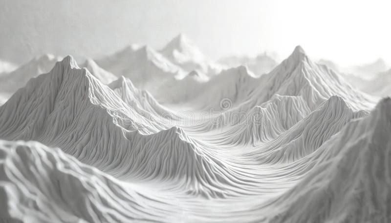 Abstract Monochrome Landscape of Mountains. Linear Patterns, Curved ...