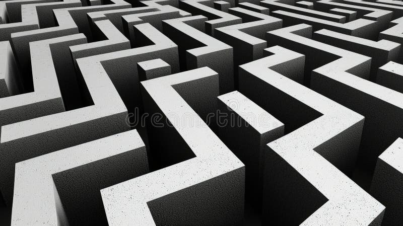 Abstract Monochrome Maze Structure Creating Intriguing Patterns in a 3D Environment Stock ...