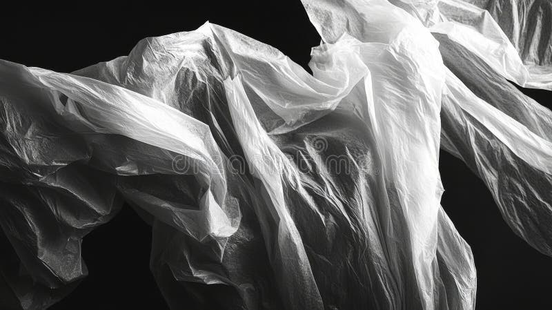 Abstract Monochrome Plastic Wrap Against Dark Canvas Background Stock ...