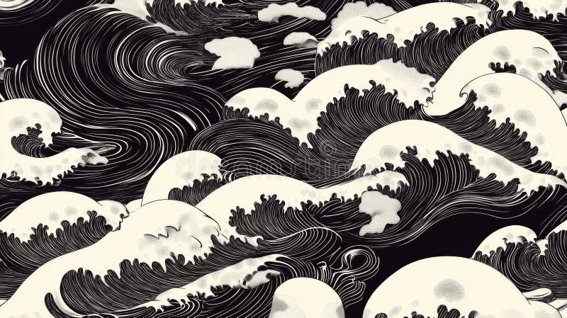 Abstract Monochrome Wave Pattern: Black and White Cream Water Texture ...