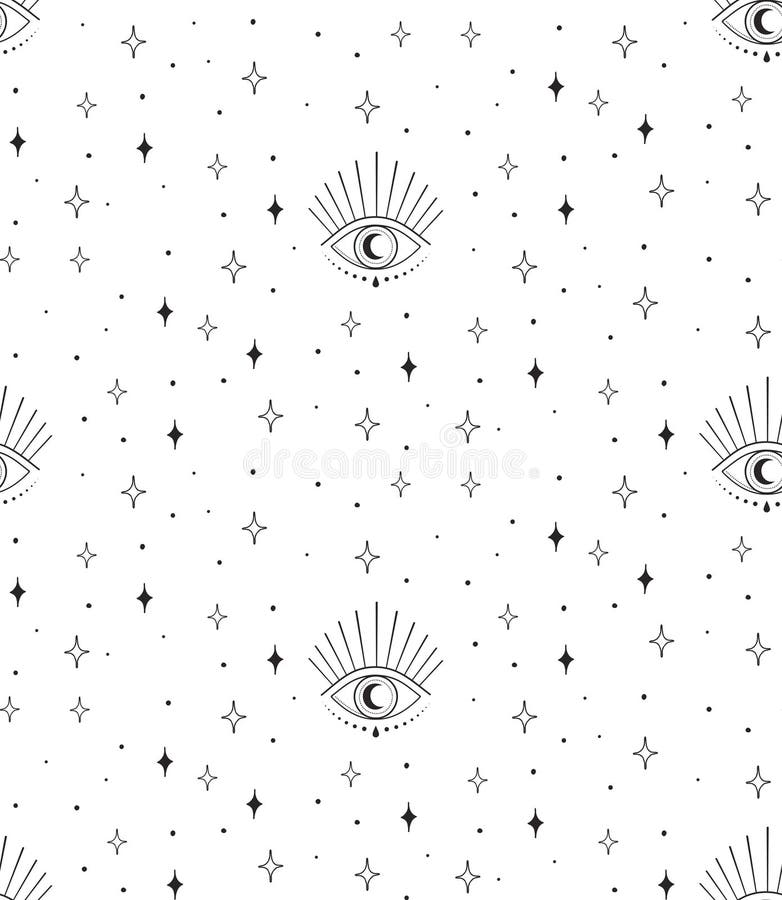 Abstract Moon Eye with Stars Seamless Pattern Stock Vector ...