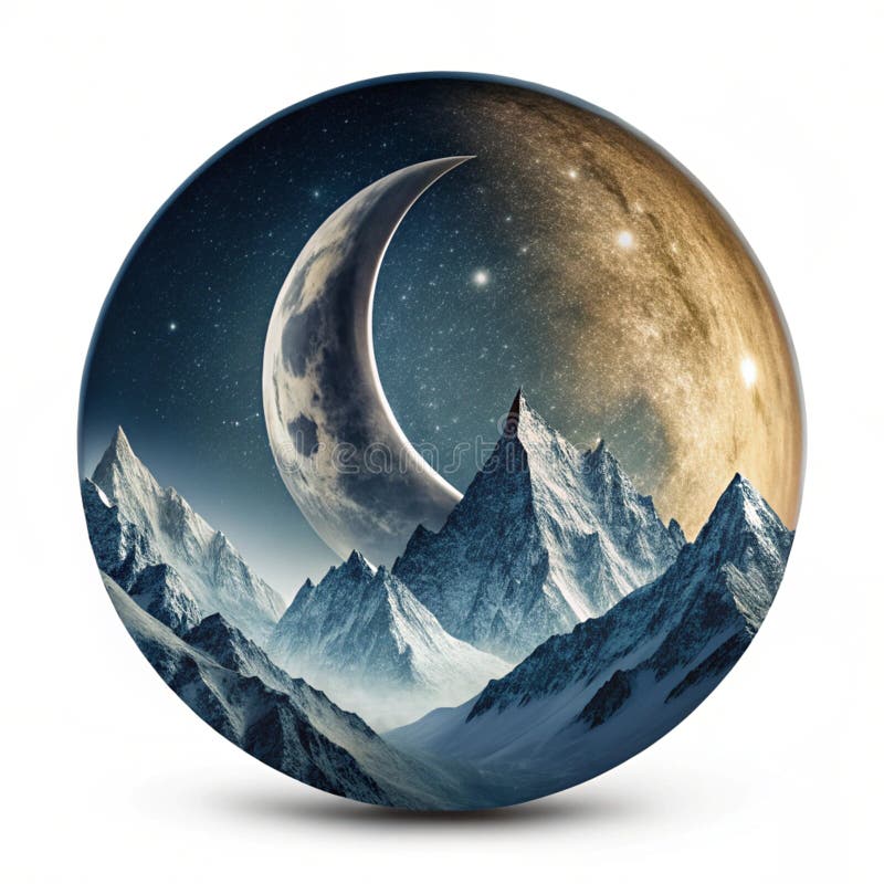 Abstract Moon Over Mountains Stock Illustration - Illustration of night ...