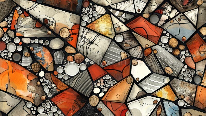 Abstract Mosaic of Colorful Geometric Shapes with Various Textures and ...