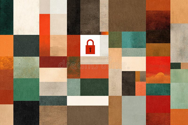 Abstract Mosaic Design Featuring a Central Lock Symbol with Various ...