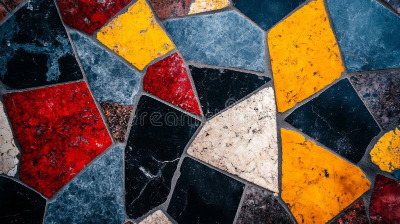 Abstract Mosaic Floor with Red, Yellow, Blue, and White Tiles Stock ...