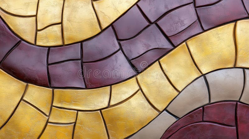 Abstract Mosaic with Gold, Maroon, and Beige Tiles Creating a Flowing ...