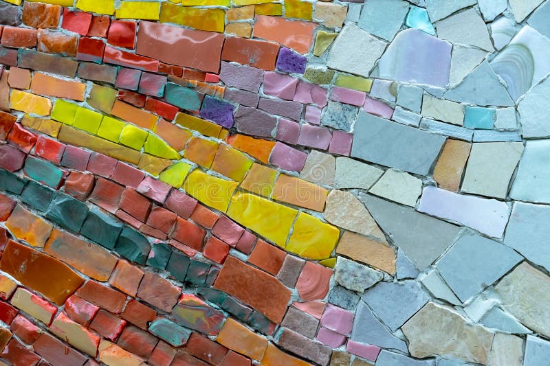 Abstract Mosaic of Pieces of Ceramic Tiles and Natural Stones. Mosaic ...