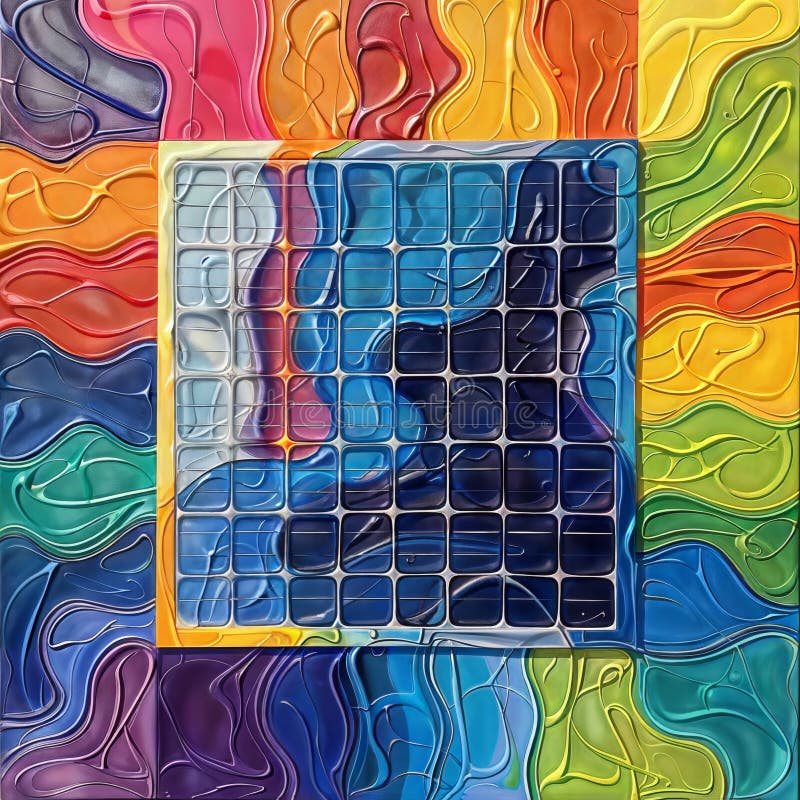 Abstract Mosaic with Solar Panel and Colorful Wave Pattern, Dynamic ...