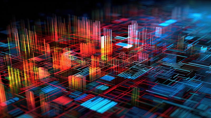 Abstract Motherboard Structure with Blocks and Chips in Purple and Blue ...