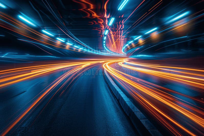 Abstract Motion Blur of City Highway at Night with Speed and Technology ...