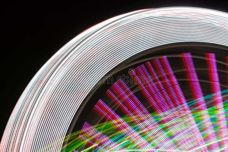 Abstract Motion Blur Ferris Wheel Spinning at Night, Long Exposure ...