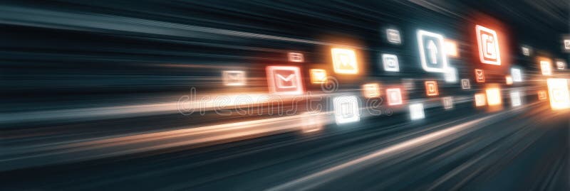 Abstract Motion Blur with Glowing Service Icons Representing Digital ...