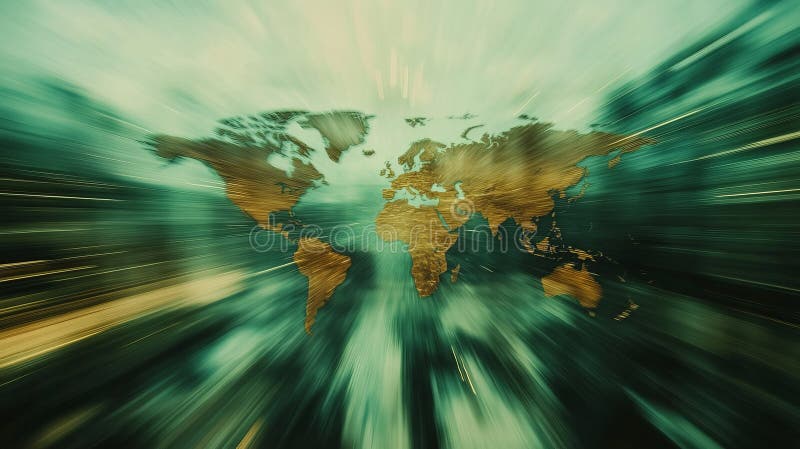 Abstract Motion Blur World Map with Green Background Elements Stock ...