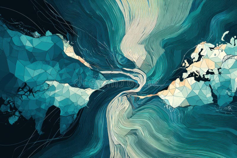 Abstract Motion Lines Create a Dynamic Separation of a World Map into ...