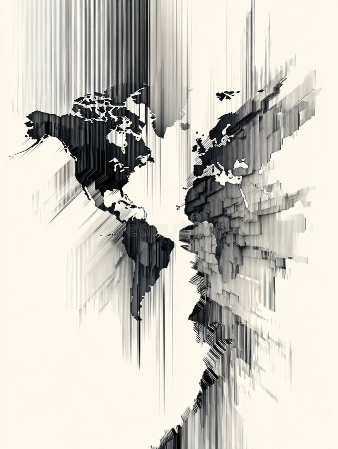 Abstract Motion Lines Divide a World Map into Two Distinct Halves ...