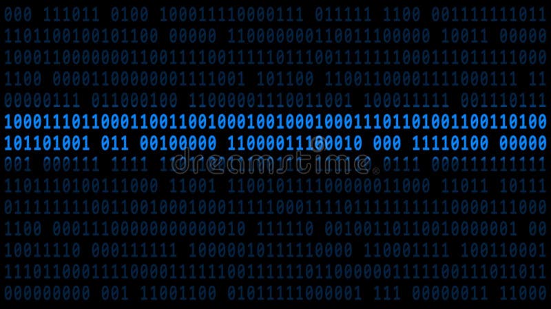 Abstract Motion Over Varying Blue Binary Code Background in 4K - Brightening Via Light Bar in ...