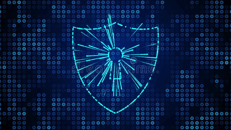 Blue Cyber Security Shield Lock Symbol Glossy Metal Particles Reveal ...