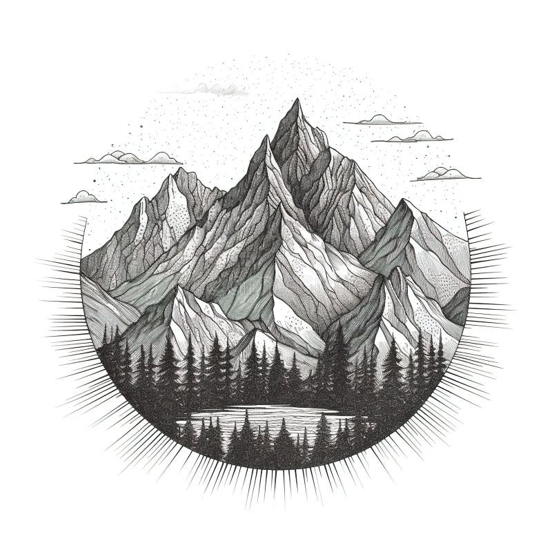 Mountain Made from Simple Line Art. Stock Illustration - Illustration ...