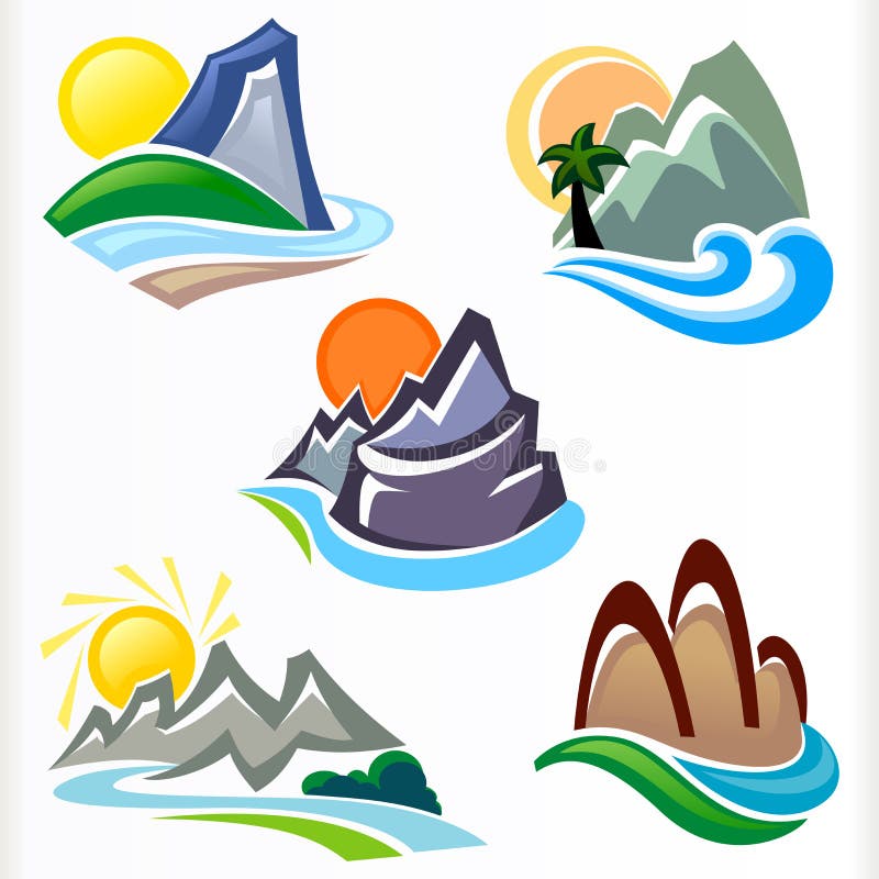 Abstract Mountain and Hills Symbol Set Stock Illustration ...