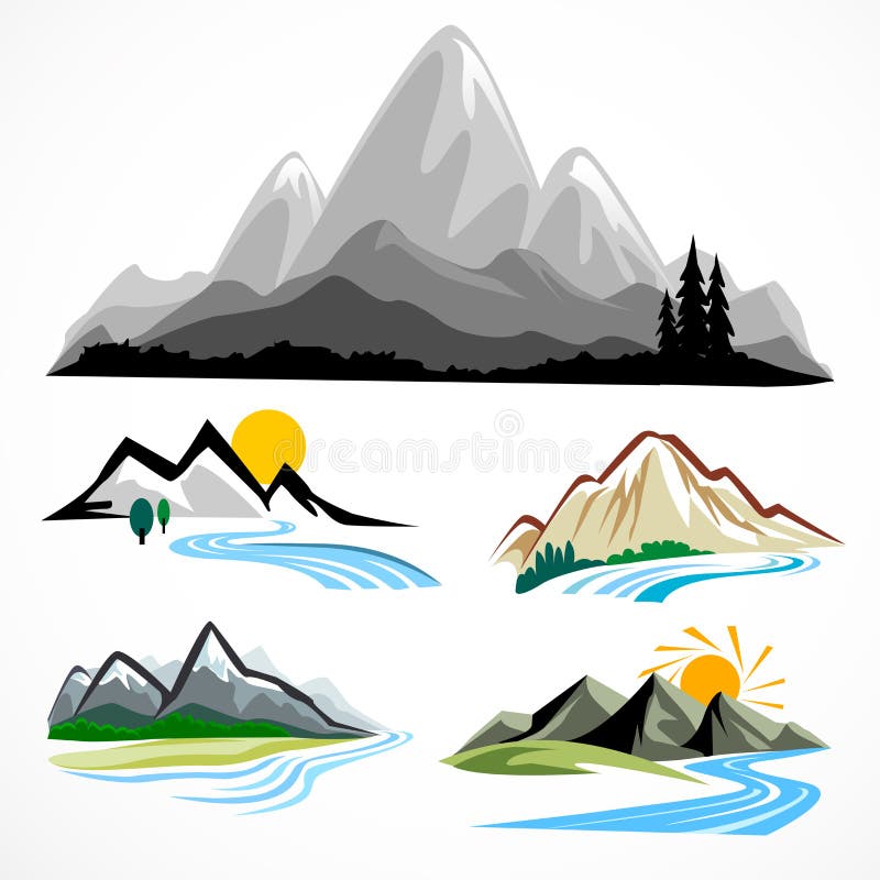 Abstract Mountain And Hills Symbol Set Stock Illustration ...