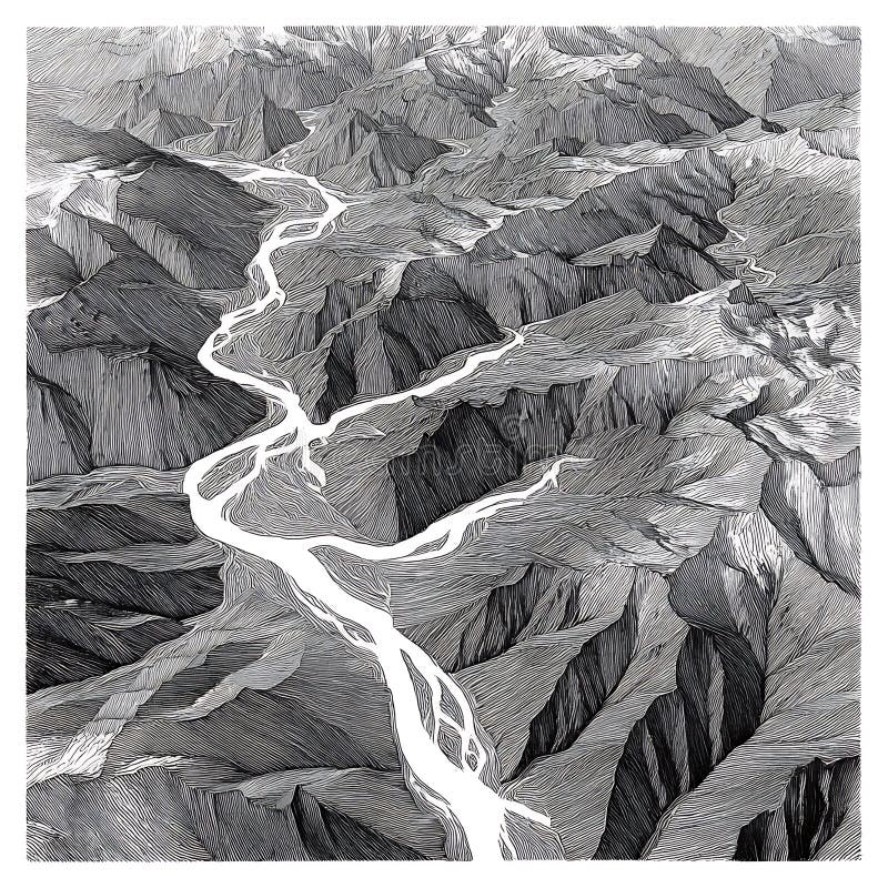 Abstract Mountain Landscape a Rivers Path through Rugged Terrain Stock ...