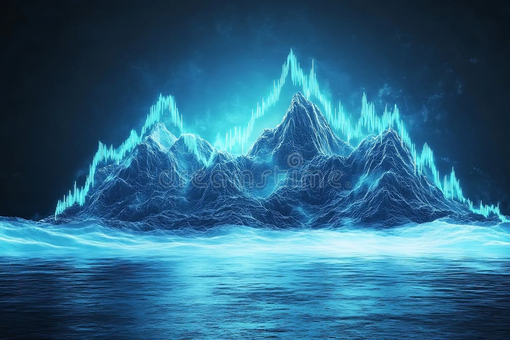 Abstract Mountain Range with Blue Neon Graph Stock Illustration ...