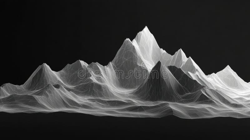 Abstract Mountain Range Creates Digital Landscape with Wireframe ...
