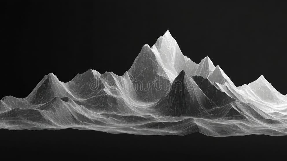Abstract Mountain Range Creates Digital Landscape with Wireframe ...